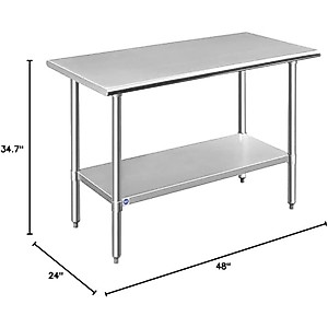 ROCKPOINT Stainless Steel Table for Prep & Work 48x24 Inches, NSF Metal Commercial Kitchen Table with Adjustable Under Shelf and Table Foot for Restaurant, Home and Hotel