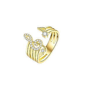 Musical Note Cubic Zirconia Open Rings Dainty Staff Treble Clef Statement 18K Gold Plated for Women Engagement Wedding Adjustable Extendable Knuckle Middle Finger Band Birthstone Crystal Jewelry Gifts for Music Enthusiast Bff Sister (Gold)