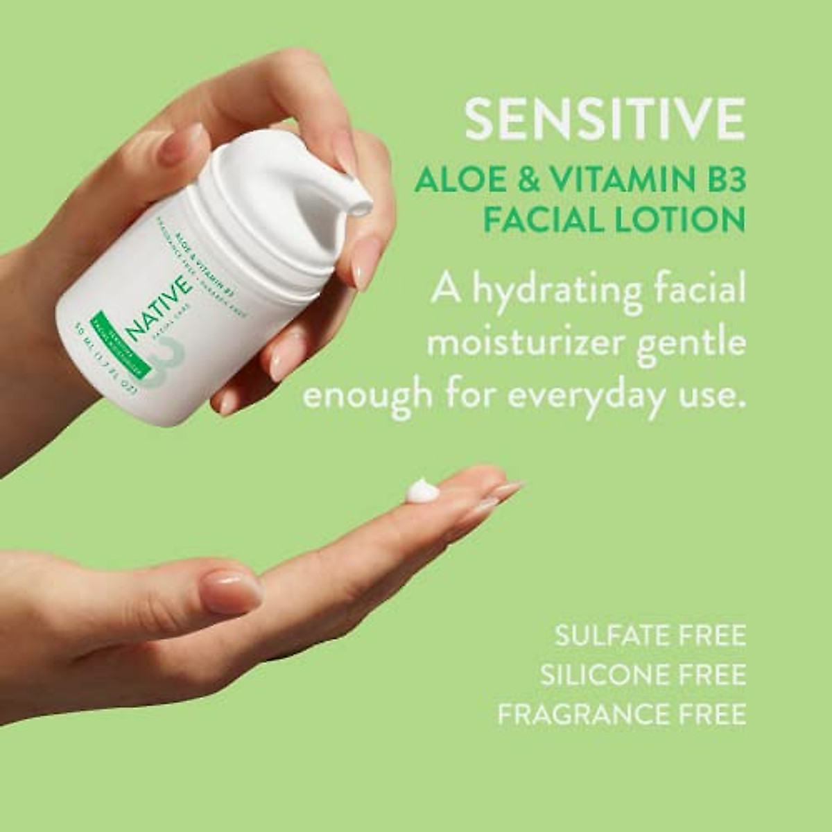 Native Sensitive Facial Moisturizer, Aloe & Vitamin B3 Moisturizing Face Moisturizer, Face Lotion, SPF 30, 1.7 fl oz