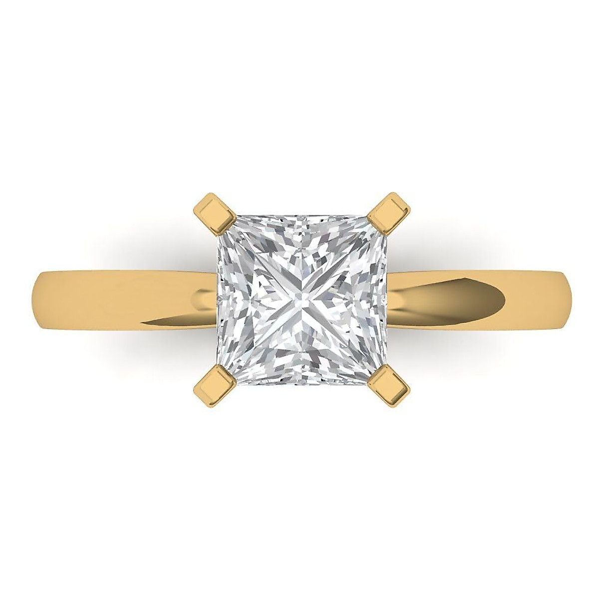 1.5 Ct Brilliant Princess Cut Clear Simulated Diamond 14K Yellow Gold Solitaire Engagement Bridal Anniversary Ring Size 5.25