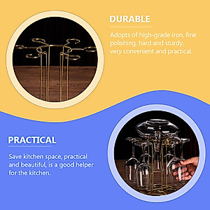 DOITOOL Wine Glass Holder Stand, Countertop Freestanding Stemware Drying Rack Vertical Wine Glass Display Storage Rack Tabletop Glass Display Hanger with 6 Hooks for Bar Kitchen Table, Gold