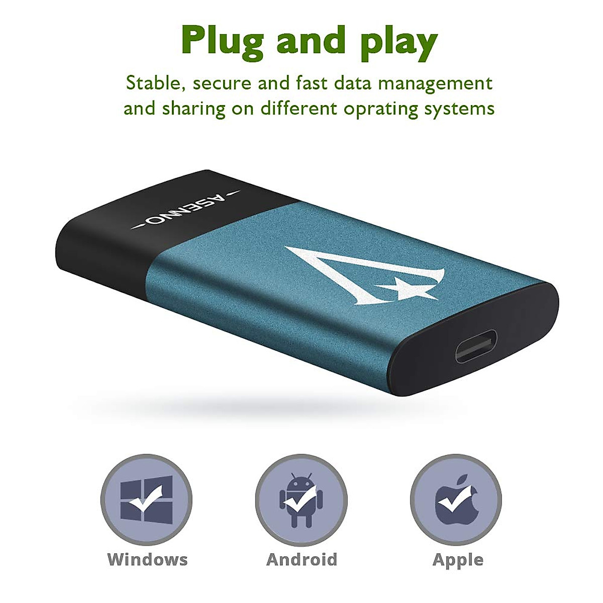 ASENNO Portable SSD External Solid State Drive Possport SSD (ASP1 1TB)