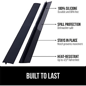 Gorilla Grip 2 Pack Silicone Stove Gap Covers, Flexible Heat Resistant Stovetop Filler Between Counters and Cooktops, Seamless Hidden Oven Side Guard, Prevents Counterspace Mess, 21 Inch, Black