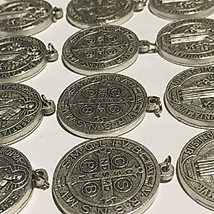 Lot of 50 Saint St Benedict of Nursia Patron Against Evil Medal Pendant 1" + oval ring