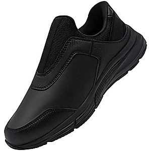 LARN SAFETY Non Slip Work Shoes for Men Waterproof Food Service Kitchen Shoe Chef Restaurant Slip-on Comfortable Casual Walking Shoes Slip Resistant Black/9.5