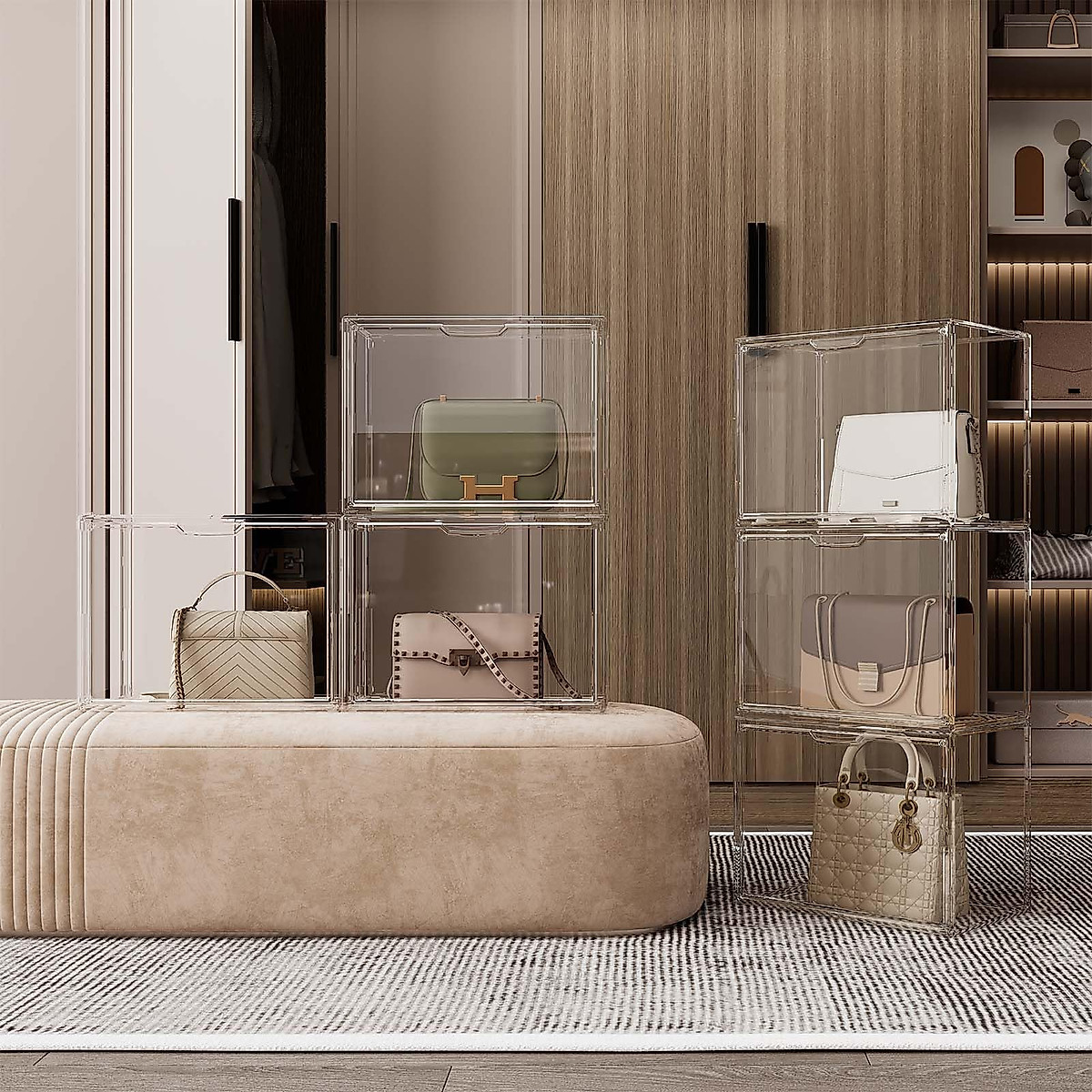 starogegc 3Pack Clear Plastic Handbag Storage Organizer for Closet, Acrylic Display Case for Handbag and Purse, Purse Organizer for Closet with Magnetic Lid for Book, Toys, Hat