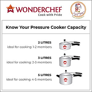 Wonderchef Ultima Inner Lid Indian Cooking Aluminum Pressure Cooker, 3 Quarts, Silver