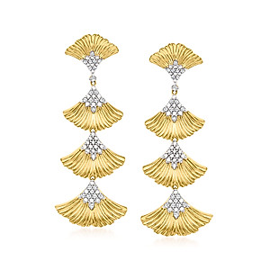 Ross-Simons 0.27 ct. t.w. Diamond Multi-Ginkgo Leaf Drop Earrings in 18kt Gold Over Sterling