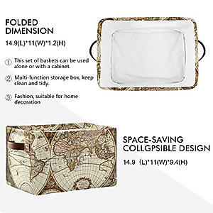 AUUXVA Globe Travel World Map Storage Basket Collapsible Cloth Storage Cube Basket Bins Organizer with Handles Rectangular Large Toys Shelf Closet for Nursery Bedroom Home Office