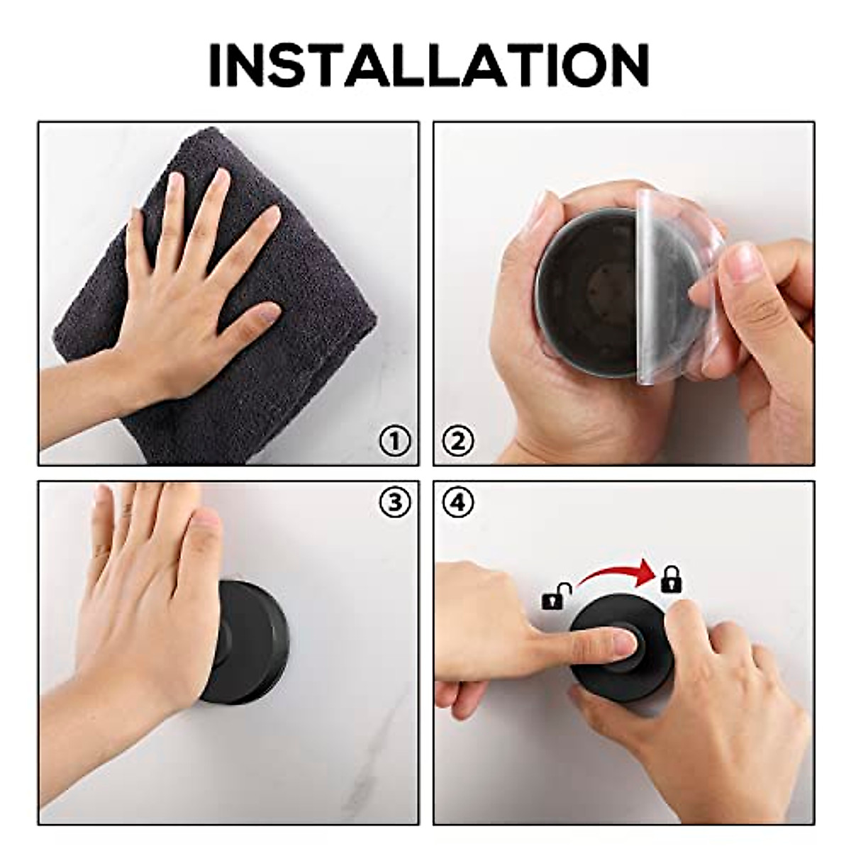 ABTIABGY Suction Cup Hooks for Shower, Bathroom, Kitchen, Glass Door, Mirror, Suction Hook Holder for Hanging up to 12 lbs Glass Shower Door Hook Waterproof & Rustproof Black (4-Pack)