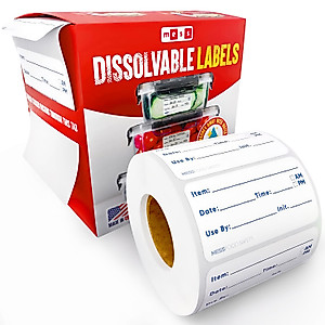 MESS Dissolvable Food Labels -200 Removable Food Container Labels - Blank Labels for Food Containers - Dissolvable Food Labels Stickers - Freezer Labels - Bottle Labels, Jars Food Storage Labels 1x2"