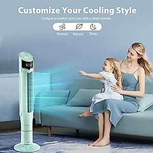 Antarctic Star Tower Fan 360°Oscillating Fan Quiet Cooling 24H Timer Remote Control Powerful Standing 8 Wind Speed 3 Wind Modes Ionizer Bladeless Portable LED Display,Bedroom Office 47-Inch black