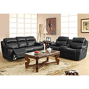 Homelegance Marille Reclining Sofa w/ Center Console Cup Holder, Black Bonded Leather