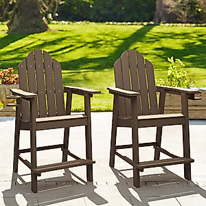 LUE BONA Tall Adirondack Chairs Set of 2, Recycled Poly Adirondack Chair Bar stools with Cup Holder, 25.6", 300Lbs, Eco-Friendly, Weather Resistant Lifeguard Chair for Balcony,Deck