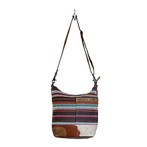 Myra Bag Layered Shoulder Bag Upcycled Cotton & Cowhide Leather S-2858