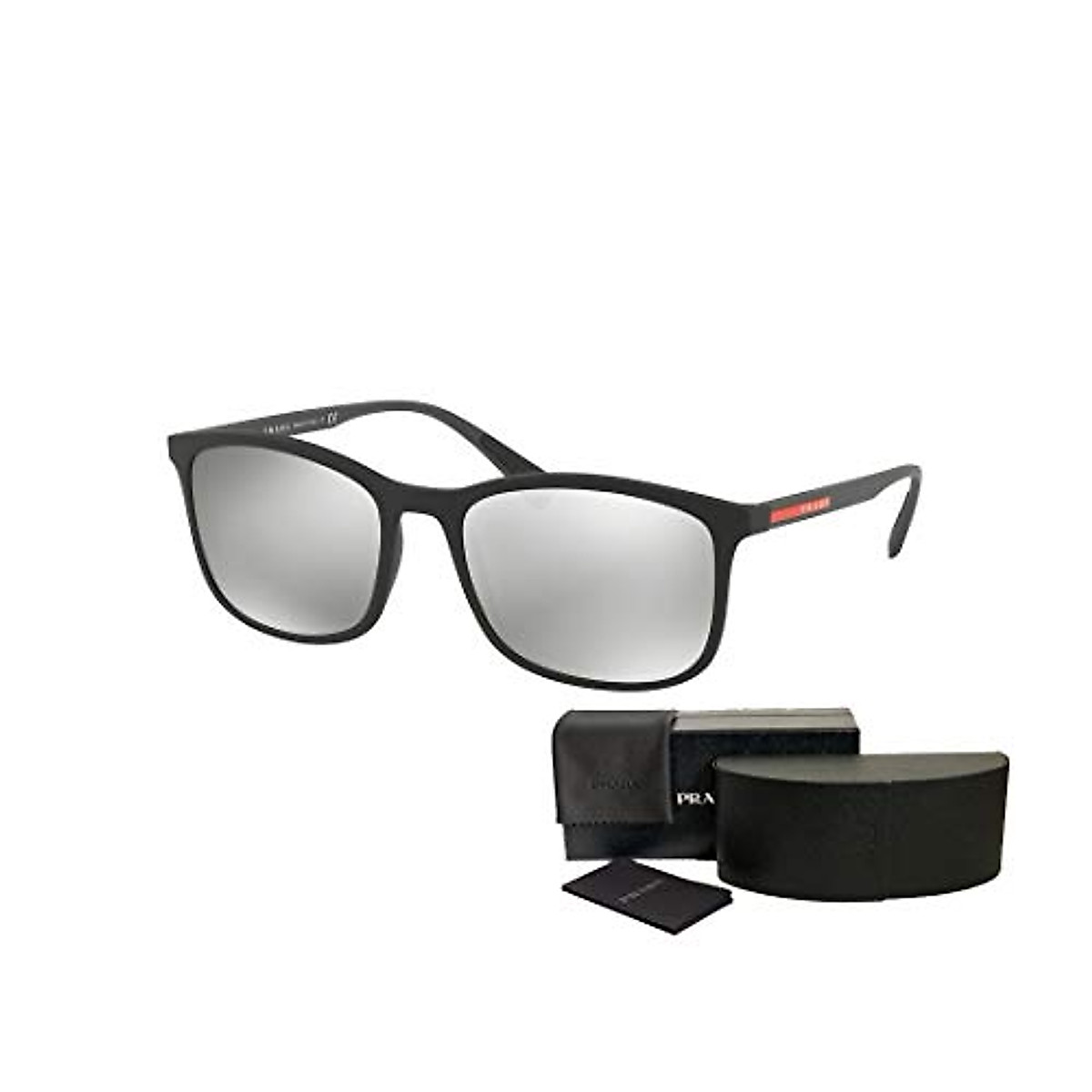 Prada PS01TS LIFESTYLE DG02B0 56M Black Rubber/Light Grey Mirror Silver Rectangle Sunglasses For Men+ BUNDLE With Designer iWear Complimentary Eyewear Kit