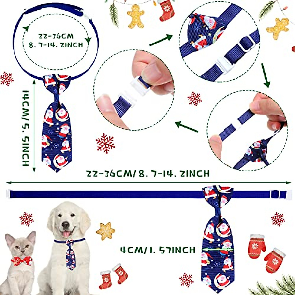 160 Pieces Christmas Dog Bow Tie Collar Set Dog Cat Bow Ties Neck Ties Adjustable Dog Bowties Collar Grooming Accessories for Christmas Dogs Pets Supplies Decor (Snowflake Pattern)