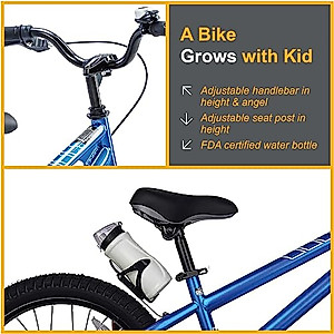 RoyalBaby Freestyle Kids Bike Boys Girls 18 Inch BMX Childrens Bicycle with Kickstand for Ages 5-8 years, Blue