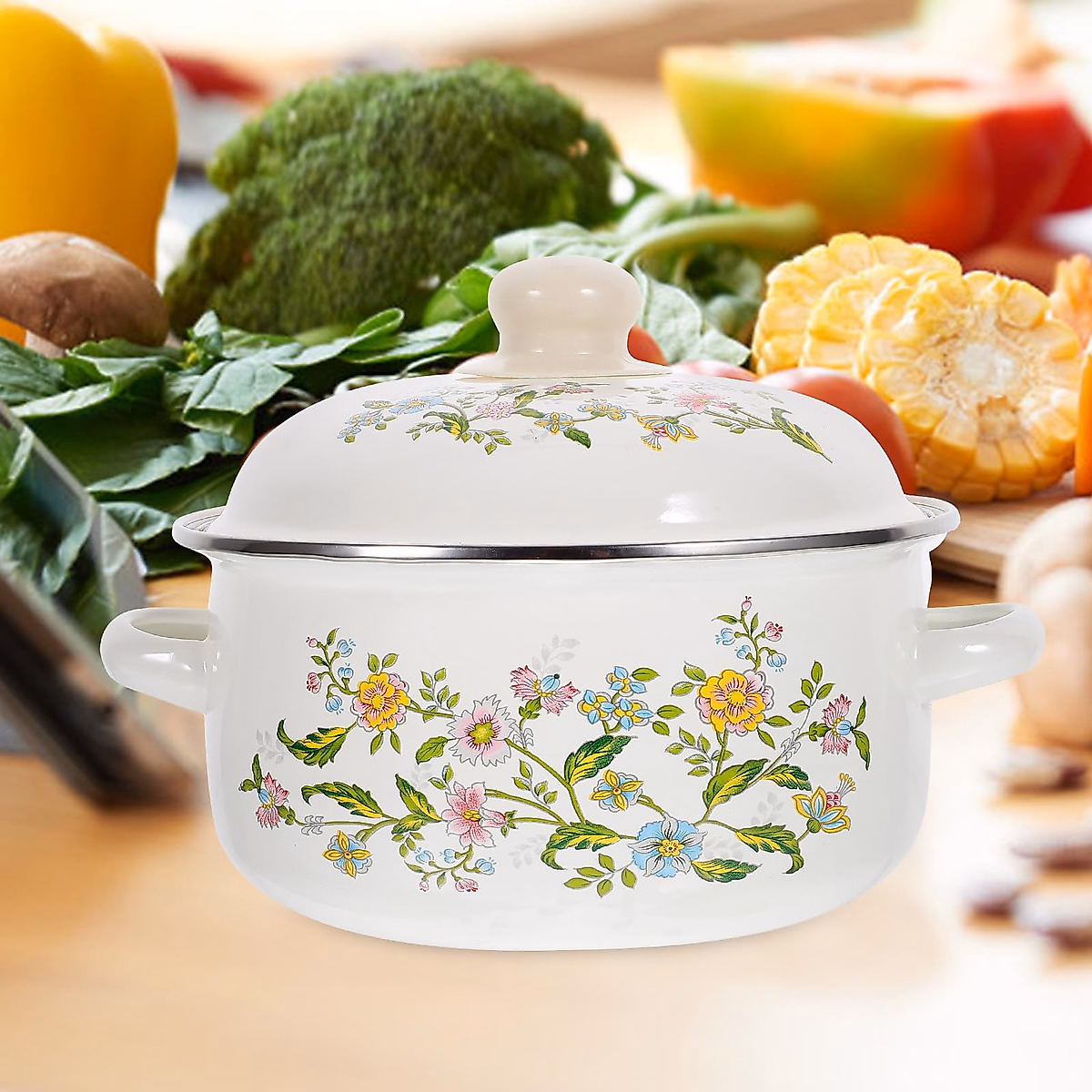 Luxshiny 3pcs Set Enamel Pot Enamelware Pot Double Ear Soup Pot Enamel Casserole Small Pots for Cooking Enamel Cooking Pot Noodles Pot Stockpots for Cooking Stock Pot Food Vintage