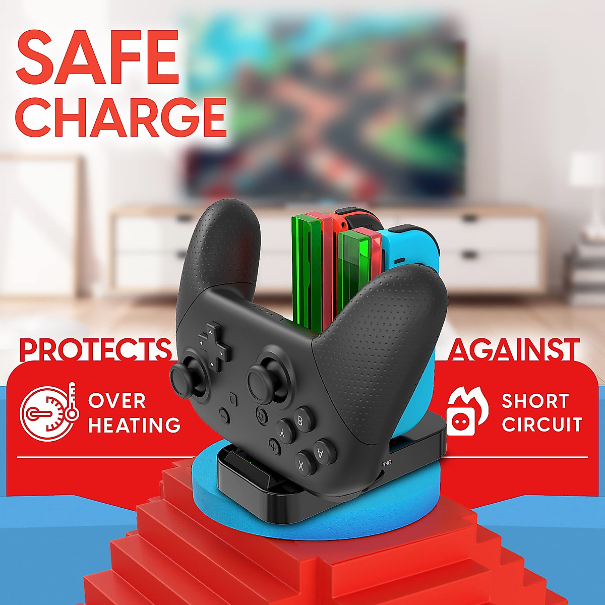 TALK WORKS Charging Dock for Nintendo Switch Joy-Cons & Pro Controller - Charger Base Remote Accessory LED Docking Station Compatible w/ Switch OLED