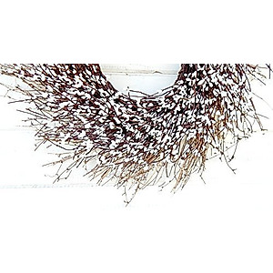 WildRidge Design, Year Round 21" White Berry Twig Wreath, Fall Farmhouse Home Decor, Bohemian Rustic Twig Wreath for Front Doors, Front Porch Holiday Decor, White Christmas Home Decor