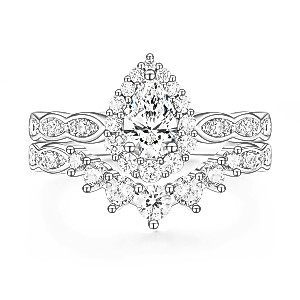 TIGRADE 1CT Bridal Ring Sets Teardrop Wedding Band Vintage Pear Cubic Zirconia Engagement Ring Halo CZ Promise Ring Gift for Women Size 3-12.5, Silver, Size 7