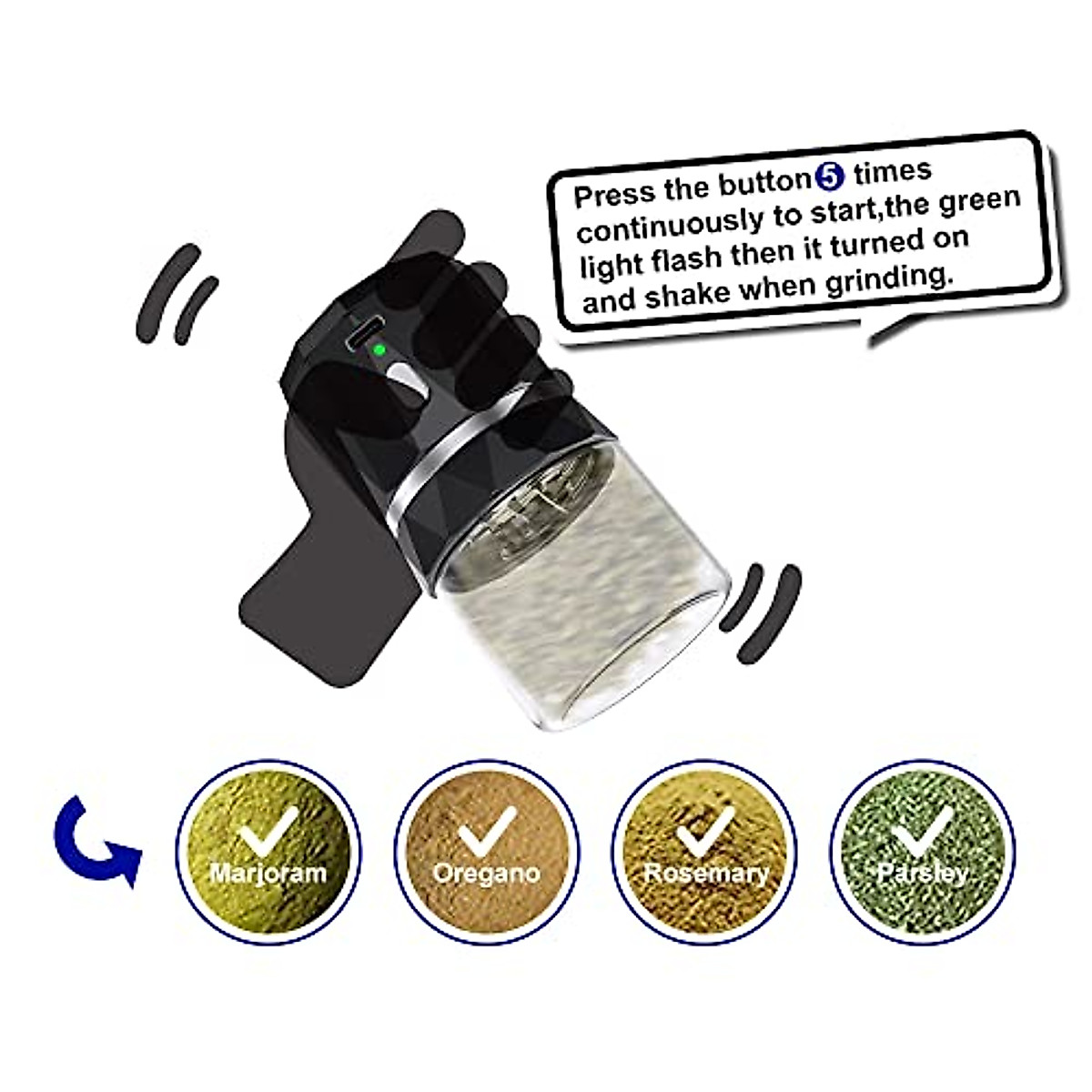 Upgraded Electric Herb Grinder, Spice Herb Grinder Electric Crusher Grinder With Mini Size 2inx3.5in 1.7oz/50ml Glass Jar Herb Jar Portable Herb Grinder Rechargeable Mini Automatic Herb Grinder