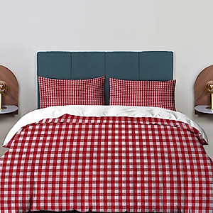 BaoNews Red White Checkered Duvet Cover Set Full Size,3 Pieces Square Red and White Gingham Bedding Set Hotel Quality PolyesterComforter Cover Set with 2 Pillowcases(No Filler)