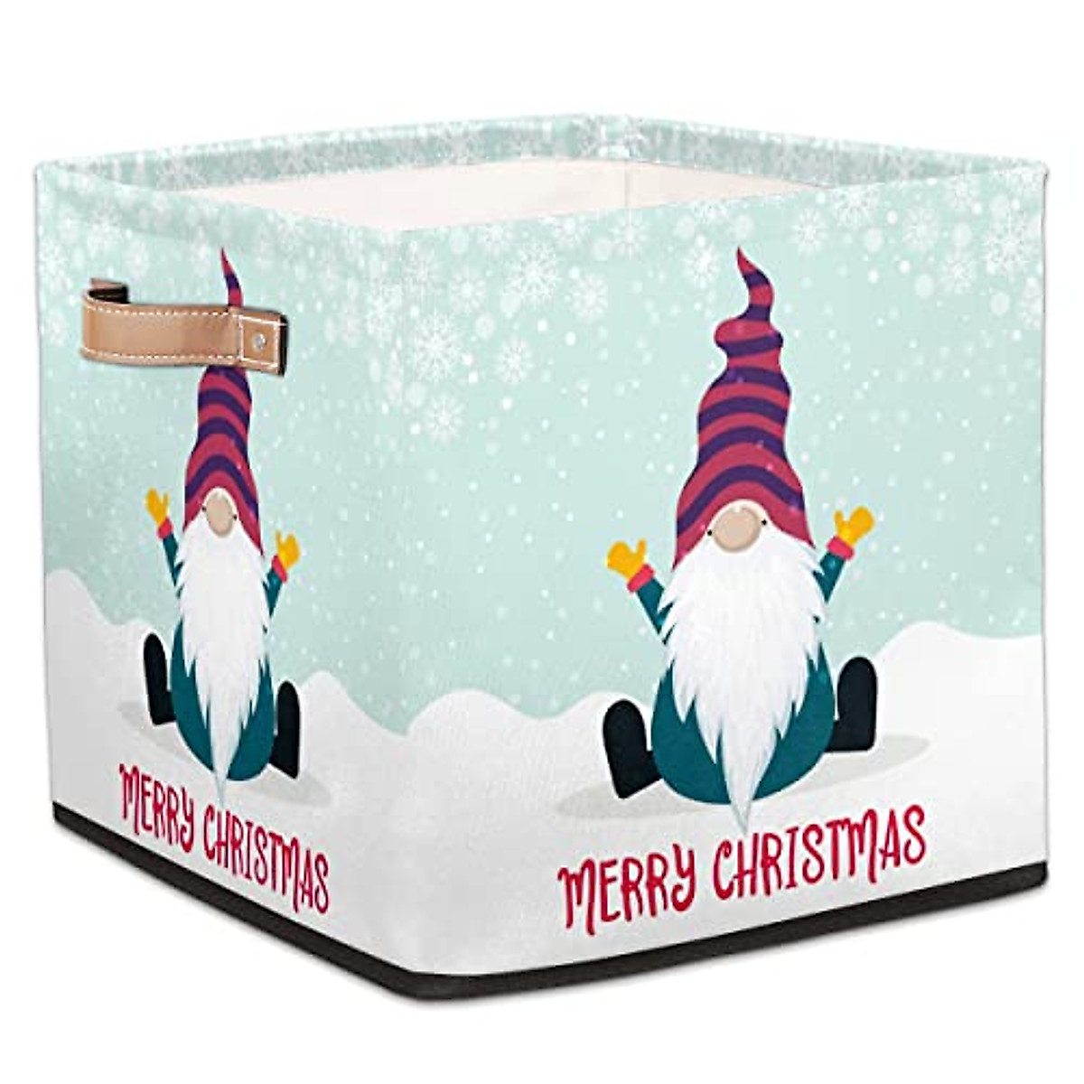 Christmas Gnome Large Collapsible Storage Bins,Funny Tomte Decorative Canvas Fabric Storage Boxes Organizer with Handles,Cube Square Baskets Bin for Home Shelves Closet Nursery Gifts