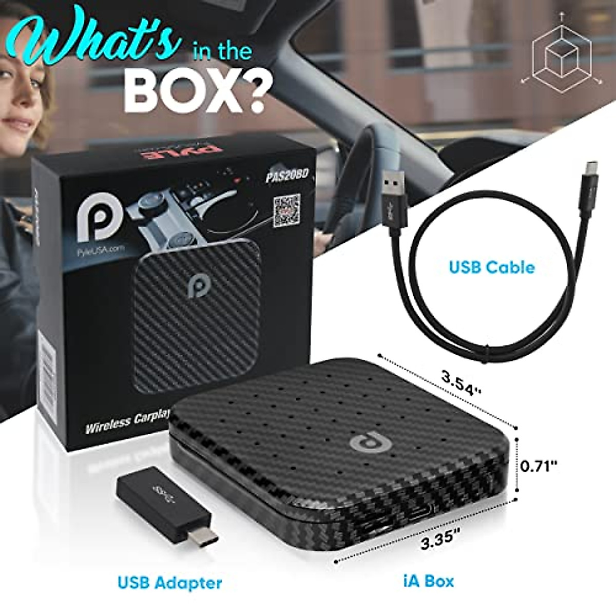 PyleUsa Wireless CarPlay Android Auto Multimedia Video Box,4GB RAM 64GB ROM,2.4GHz,5GHz Dual Band WiFi BT,Octa Core 64Bit,4K Full HD,H.265,USB3.0 Android Box,Screen Mirroring, Install Android Apps