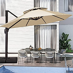JEAREY 9FT Cantilever Patio Umbrellas Double Top Outdoor Umbrella Heavy Duty Offset Sun Umbrella with Umbrella Cover for Garden, Deck, Backyard and Pool, Beige