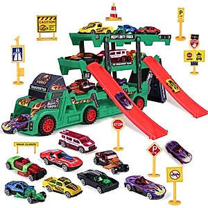 Toddler Boys Toys for 3-4 Year Old,Large Transport Cars Carrier Set Truck Launcher Toys with 8 Die-cast Vehicles Truck Toys Cars,Ideal Gift Toys for Kids Age 3-7