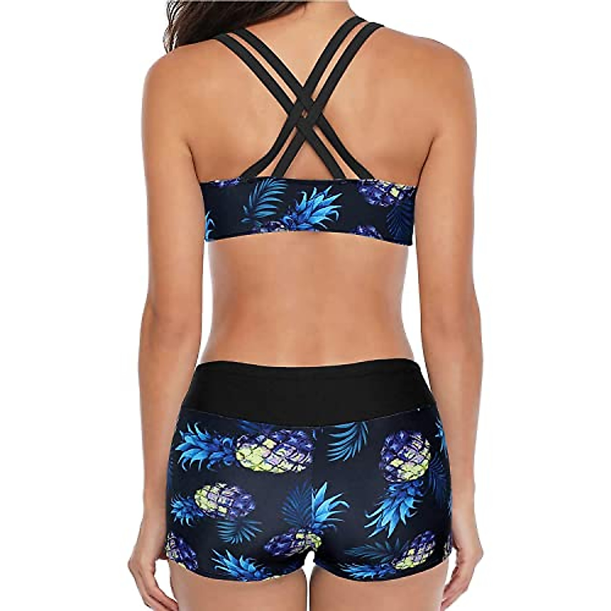 Yonique Tankini Swimsuits for Women 3 Piece Bathing Suits Swim Tank Top with Boy Shorts and Bra Modest Swimwear Black&Leaf XL