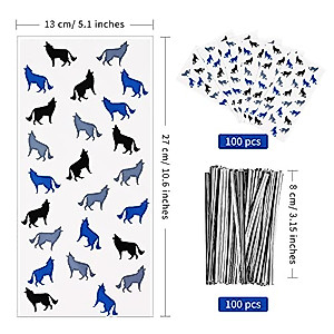 Lecpeting 100 Pcs Wolf Treat Bags Wolf Cellophane Candy Bags Plastic Goodie Storage Bags Wolf Party Favor Bags with Twist Ties for Wolf Theme Birthday Party Supplies