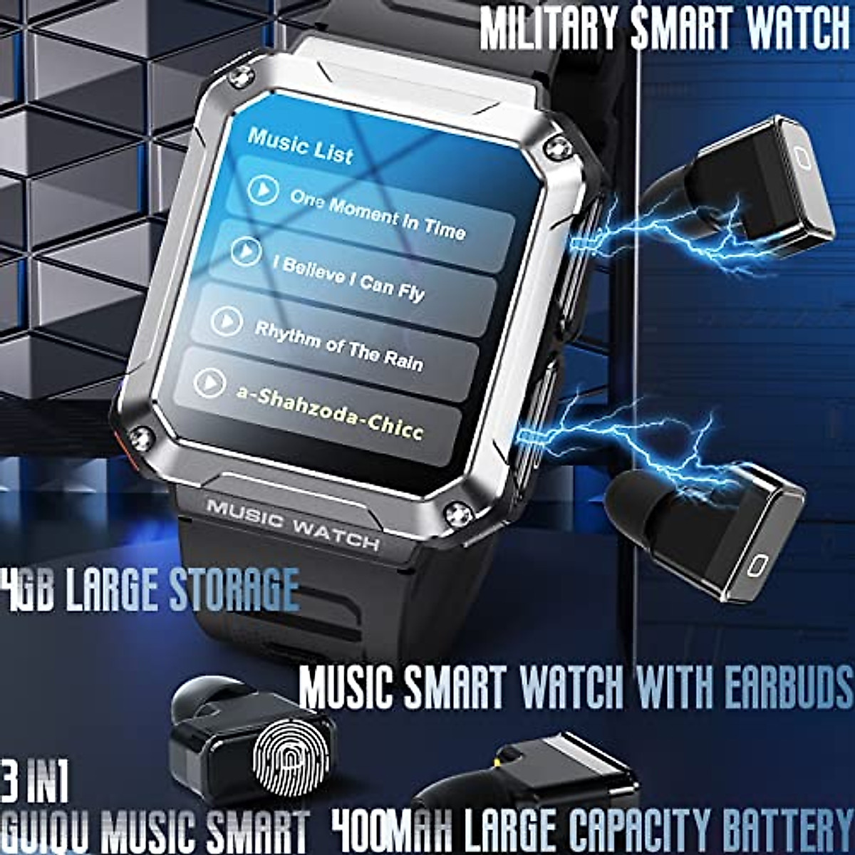 Smart Watch with Earbuds [GPS 45mm] 1.96" Full Touch Retina Display, Military Grade IP67 Waterproof Watch with Answer Calls and Send Messages…