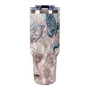 YTLKGFP 40 Oz Large Capacity Car Cup Beautiful Butterfly Pattern Tumbler with Handle (Black) Straw Lid Insulated Stainless Steel Water Bottle Travel Mug Leak-proof Car Cup Keeps Cold Or Hot