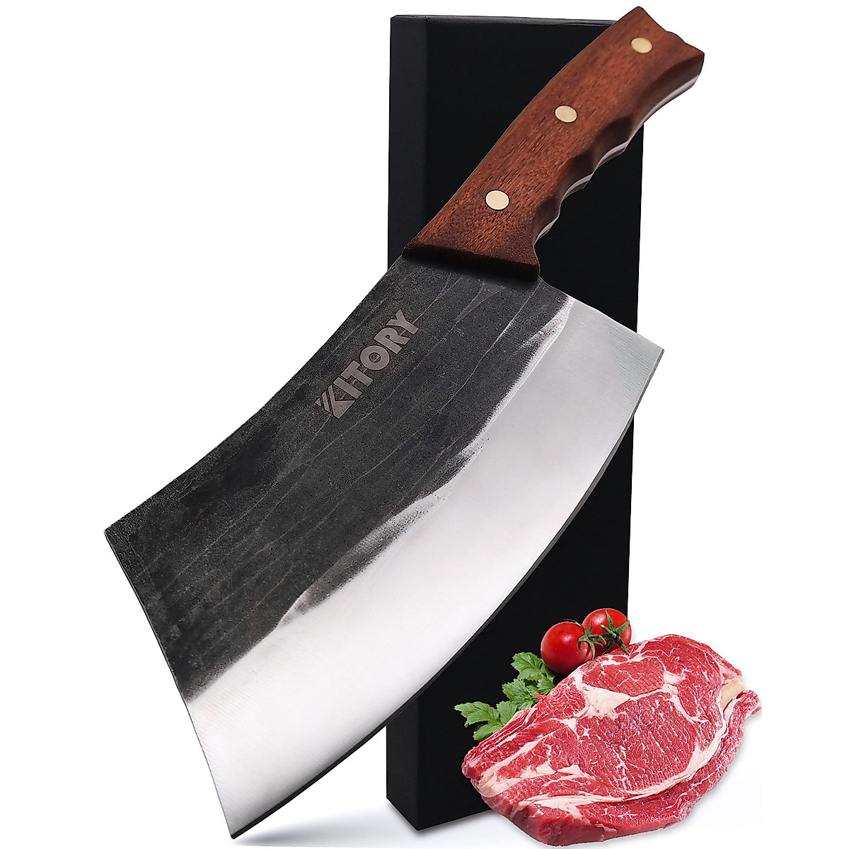 Kitory Meat Cleaver Knife, Vegetable Kitchen Knife + Black Knife Block Knife Storage for Protecting Knife Blade