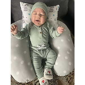 Infant Baby Boy Clothes Ribbed Knitted Sun Print Long Sleeve Romper Tops + Pants + Hat 3 Pcs Outfits (3-6 Months) Light Green