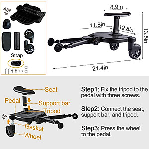 Universal Stroller Board with Removable Seat- 2-in-1 Sit and Stand Baby Stroller Rider Board Stable Stroller Glider Board Stroller Ride Board Fit for Most Brands' Stroller (Holds Children Up to 55lbs)
