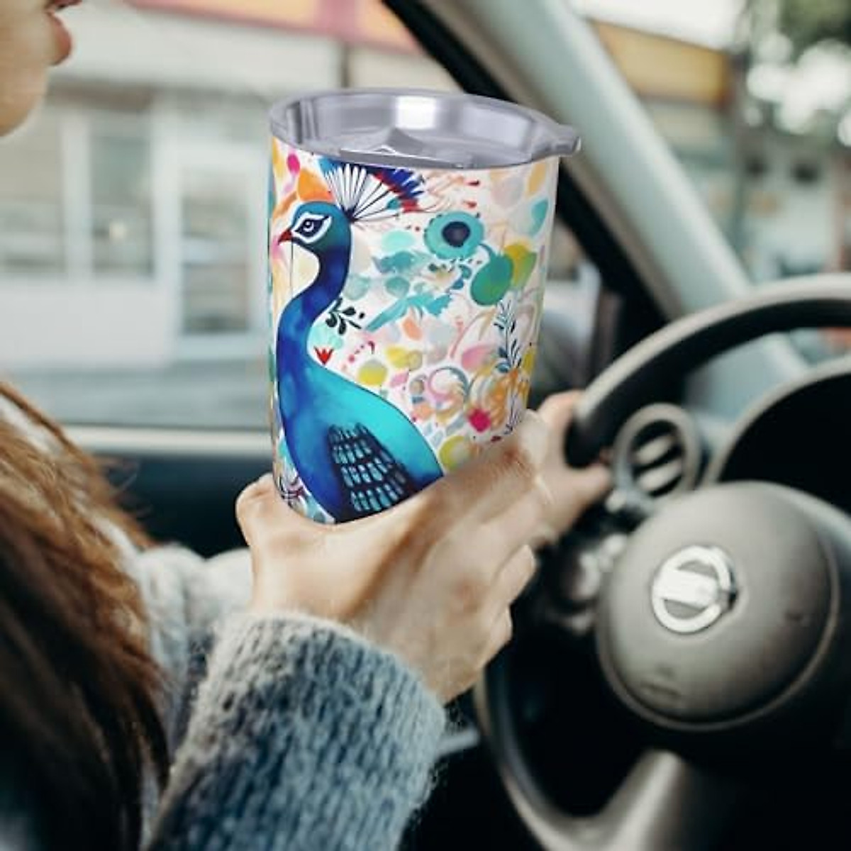 Color Peacock Tumbler with Lid and Straw 20oz Stainless Steel Car Cup for Hot and Cold Drinks, Double Wall Insulated Travel Coffee Mug Reusable Drink Thermos Cup Birthday Gifts