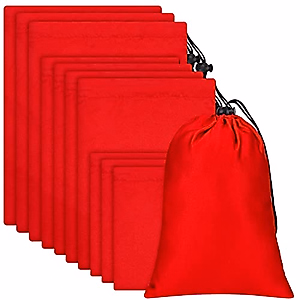 10 Set Toy Storage Adult Foldable Ditty Bag Toy Bags Multi Purpose Camping Bags Storage Adjustable Small Drawstring Bag Microfiber Pouch Stuff Sack (Red, 6 x 6 Inch/ 10 x 7 Inch/ 12 x 9 Inch)