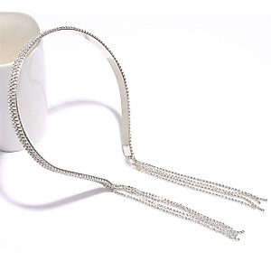 CENAPOG Crystal Tassel Headband for Women Sparkly Rhinestone Fake Earrings Hair Chain Hairhoop Wedding Bridal Bejewelled Hairband for Girls