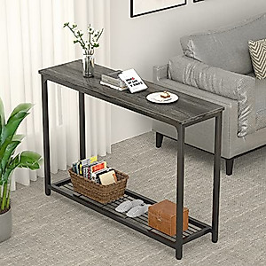 Ecoprsio 48 Inch Console Table, Long Sofa Table with Mesh Shelves, 2 Tier Entryway Table Foyer Table for Entryway, Front Hall, Hallway, Sofa, Couch, Living Room, Coffee Bar, Kitchen, Grey