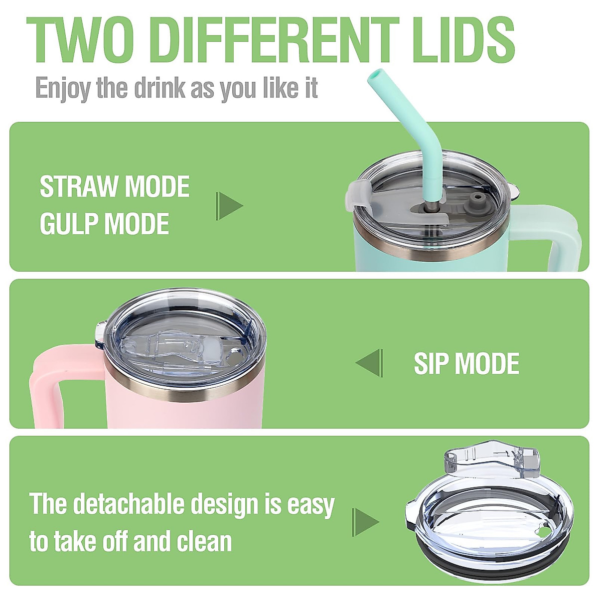 Zukro 24 oz Ceramic Coated Interior Tumbler with Handle and Straw, No Metal taste or Smell For Pure Taste, Leakproof No Sweat Stainless Steel Coffee Cup with 2 Lids, Insulated Travel Mug, Purple