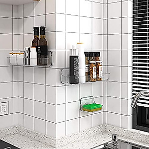 TZAMLI Shower Caddy with Soap Dish, Adhesive Shower Organizer Plastic Shower Shelf Wall Mounted Shower Rack for Bathroom Storage (Clear, 3 Pack)