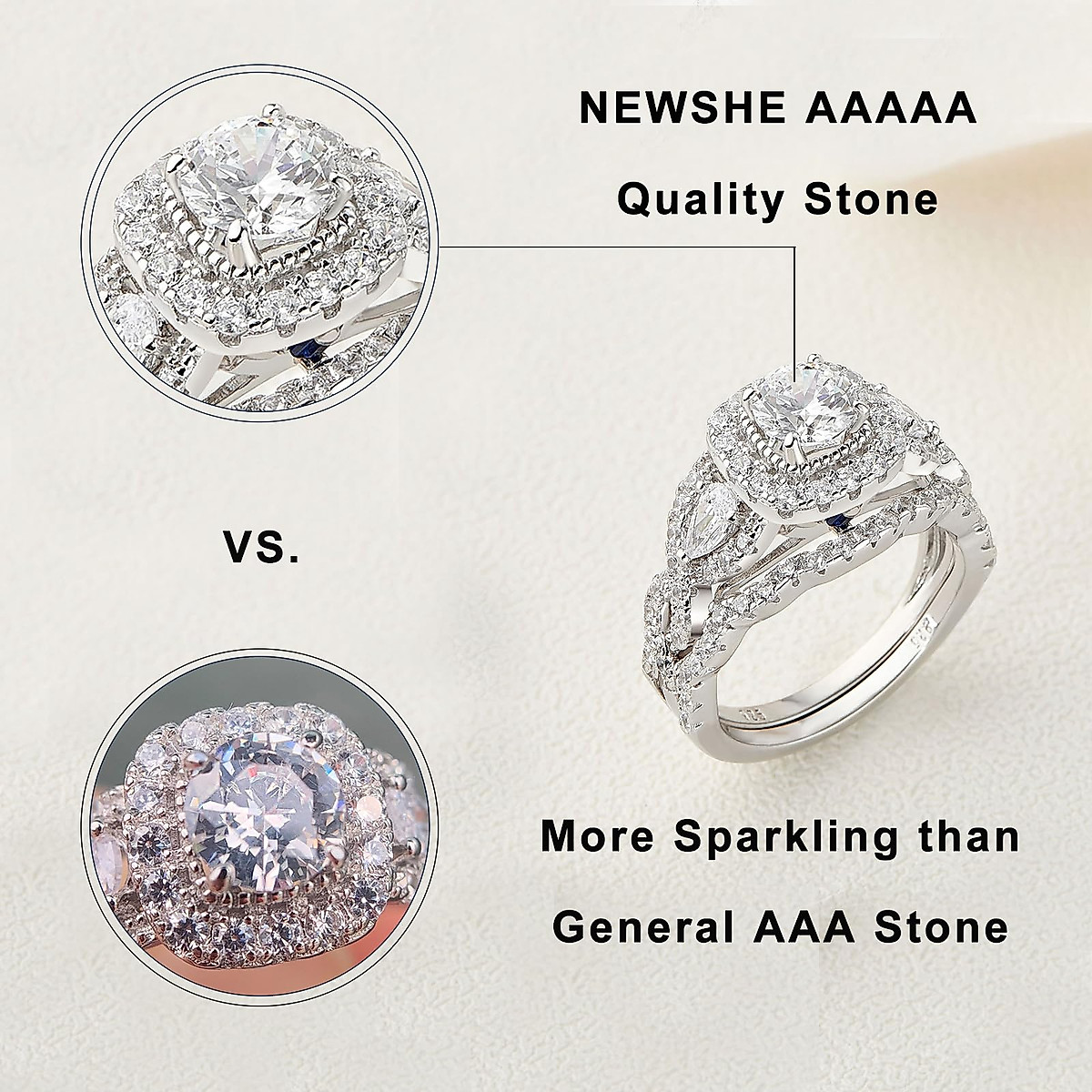 Newshe Engagement Wedding Ring Set For Women 925 Sterling Silver 2.4ct Round Pear White Cz Size 3-13 (Brilliant Round Shape, 8)