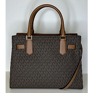 MICHAEL Michael Kors Hamilton MD Satchel bundled with Trifold Wallet and Purse Hook (Signature MK Brown)