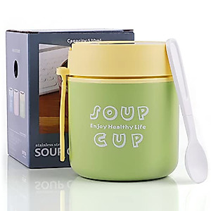 Reastar Insulated Food Container, 18 Ounce Stainless Steel Kids Adult Thermos for Hot Food, Vacuum Insulated Food Jar with Folding Spoon, Leak Proof, Portable Hot Food Container Soup Thermos, Green