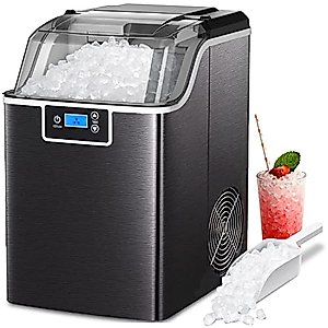 Nugget Ice Makers with Soft & Chewable Pellet Ice Countertop Self-Cleaning Compact Ice Machine 44Lbs/24H with Ice Scoop and Basket Suitable for Home Kitchen Office Bar Party