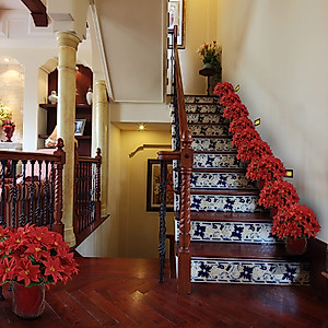 Sggvecsy Artificial Poinsettia Bouquet 7 Heads 5 Pack 15’’ Velvet Poinsettia Bush Christmas Flowers for Porch Home Garden Indoor Outdoor Xmas Decorations (Red)